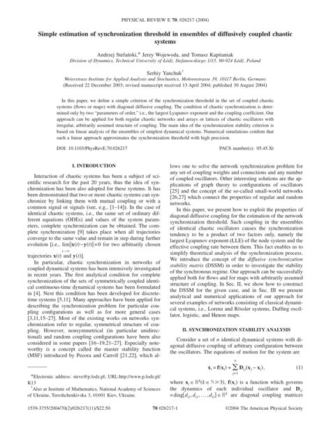 Pdf Simple Estimation Of Synchronization Threshold In Ensembles Of