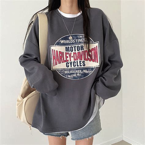 [빈티지 1 1할인] 오버핏 할리 레터링 카오스 긴팔 티셔츠 3color 에이블리