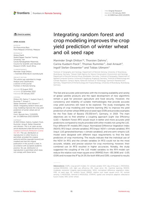 pdf integrating random forest and crop modeling improves the crop