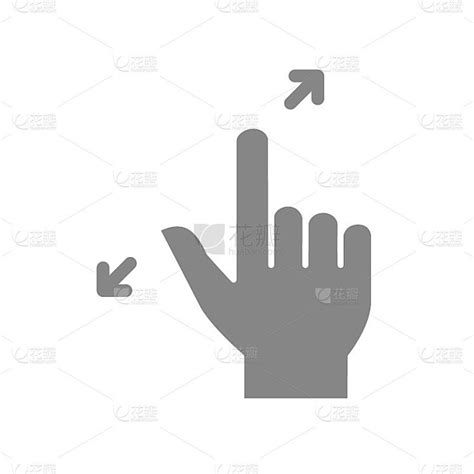 缩放与两个手指灰色图标。触摸屏手势符号