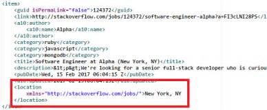 Ruby Location Element Not Parsed From Stack Overflow Jobs Rss Feed