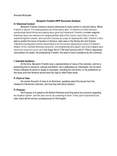 Benjamin Franklin Hipp Analysis Pdf Taxes Government