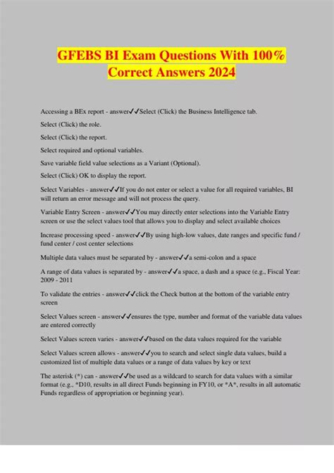Gfebs Bi Exam Questions With 100 Correct Answers 2024 Gfebs Stuvia Us