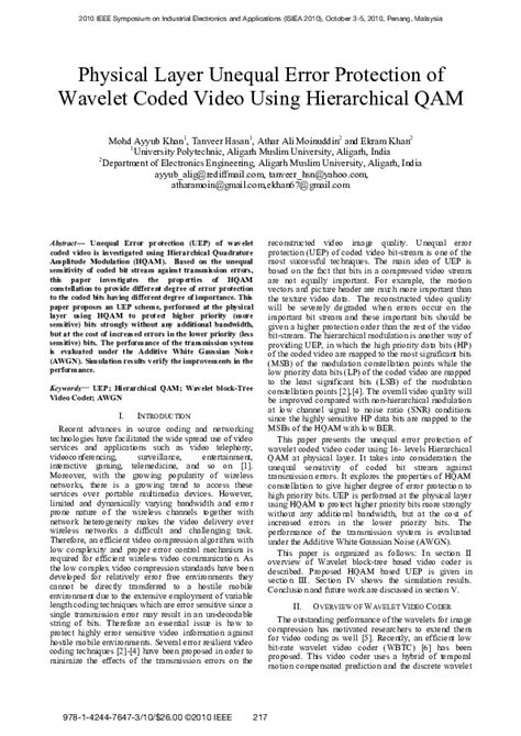 Pdf Physical Layer Unequal Error Protection Of Wavelet Coded Video Using Hierarchical Qam