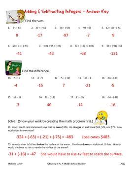 Adding Integers Word Problems With Answer
