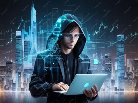 Premium Photo Hacker Using Computer With Stock Charts And Business