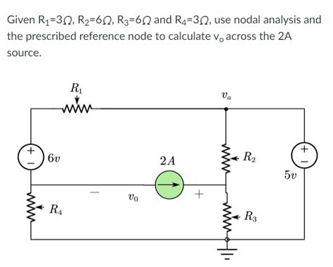 solved given r1 3Ω r2 6Ω r3 6Ω and r4 3Ω use nodal analysis