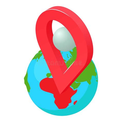 gps global icon isometric vector planet earth globe with big red gps pin icon stock vector