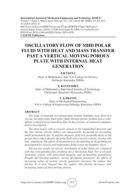 Pdf Oscillatory Flow Of Mhd Polar Fluid With Heat And Mass Transfer Past A Vertical Moving