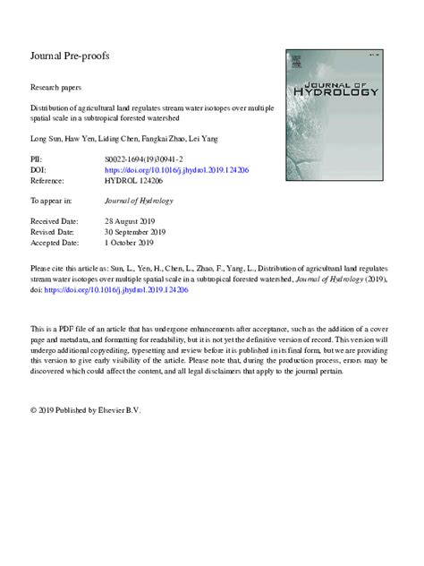Pdf Distribution Of Agricultural Land Regulates Stream Water Isotopes Over Multiple Spatial
