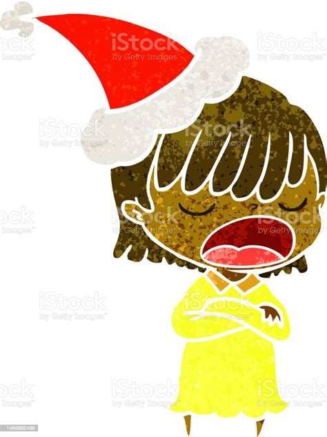 산타 모자를 쓰고 큰 소리로 말하는 여자의 손으로 그린 복고풍 만화 낙서 드로잉에 대한 스톡 벡터 아트 및 기타 이미지 낙서 드로잉 등장인물 라인아트 Istock
