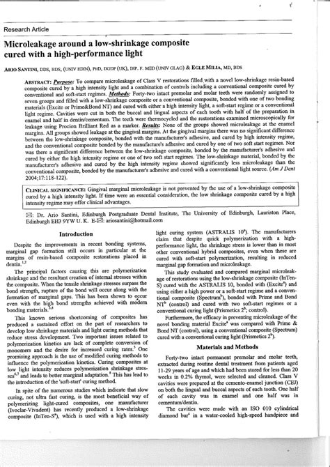 Pdf Microleakage Around A Low Shrinkage Composite Cured With A High Performance Light
