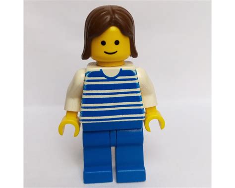 Lego Set Fig 008010 Woman Blue And White Stripe Shirt Blue Legs Brown Hair Rebrickable
