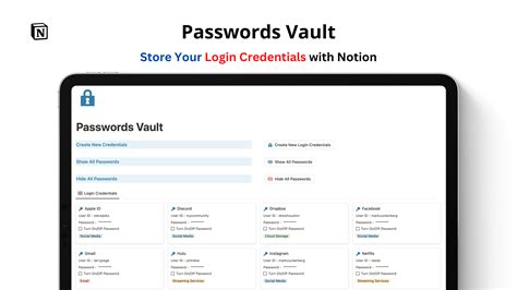passwords vault notionland template gallery