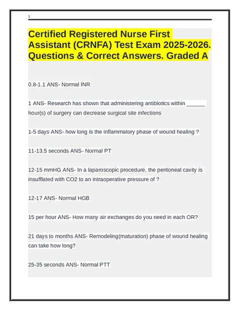 Certified Registered Nurse First Assistant Crnfa Test Exam 2025 2026
