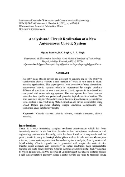 Pdf Analysis And Circuit Realization Of A New Autonomous Chaotic System