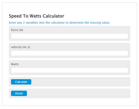 Speed To Watts Calculator Calculator Academy