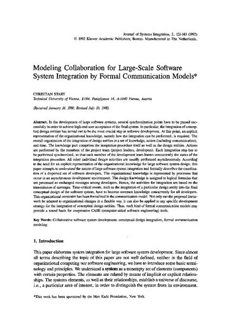 Pdf Modeling Collaboration For Large Scale Software System Integration By Formal Communication