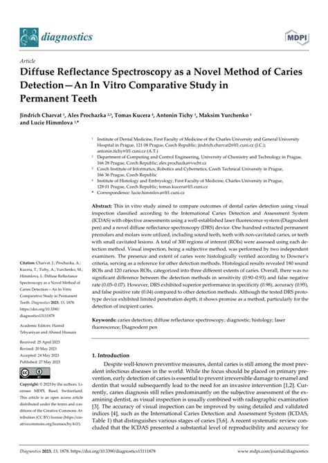 Pdf Diffuse Reflectance Spectroscopy As A Novel Method Of Caries Detection—an In Vitro