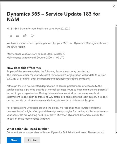 Find Out When A Dynamics 365 Version Update Is Scheduled For