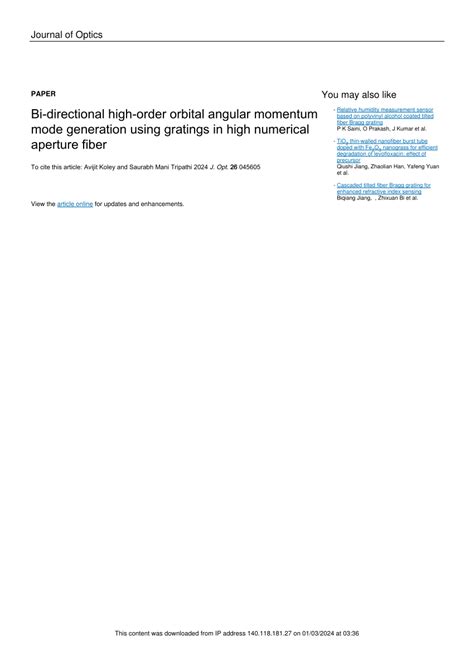 Pdf Bi Directional High Order Orbital Angular Momentum Mode Generation Using Gratings In High