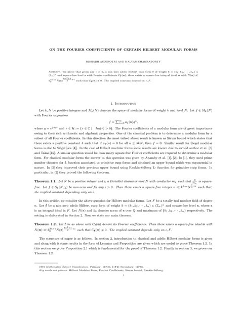 Pdf On The Fourier Coefficients Of Certain Hilbert Modular Forms