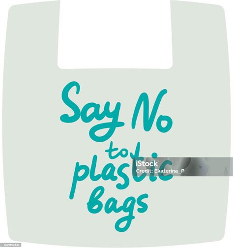 비닐 봉지에 아무 말 파란 텍스트 서 예 글자 흰색 절연 손으로 낙서 에코 생태 벡터 가방에 대한 스톡 벡터 아트 및 기타