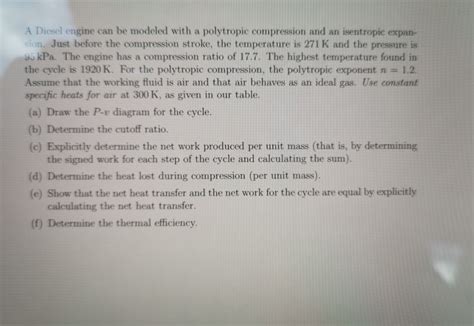Solved A Diesel Engine Can Be Modeled With A Polytropic