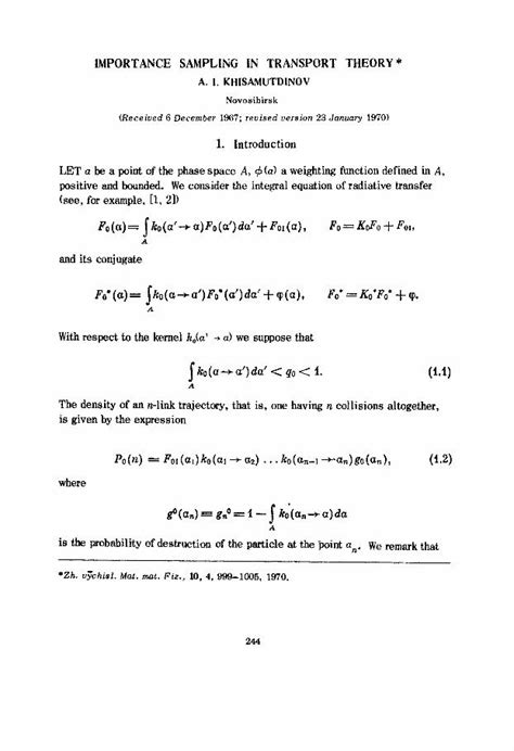 Pdf Importance Sampling In Transport Theory Dokumentips