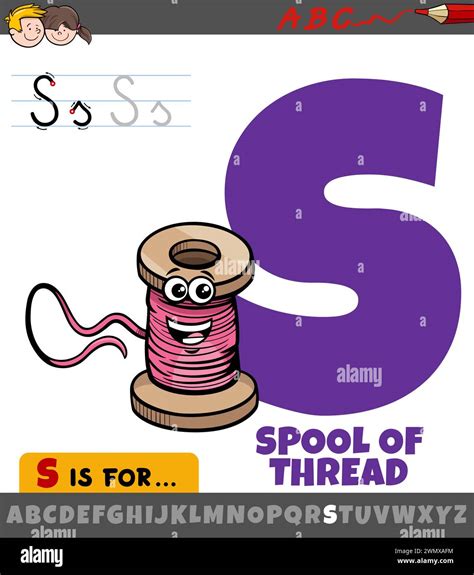 Educational Cartoon Illustration Of Letter S From Alphabet With Spool