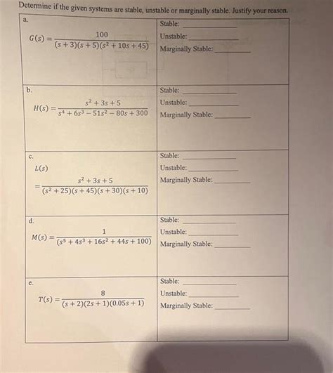 Solved Determine If The Given Systems Are Stable Unstable Chegg Com