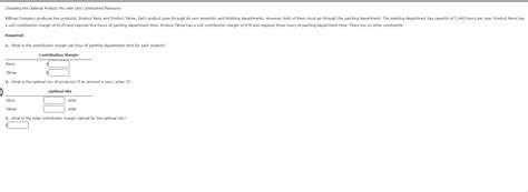 solved choosing the optimal product mix with one constrained
