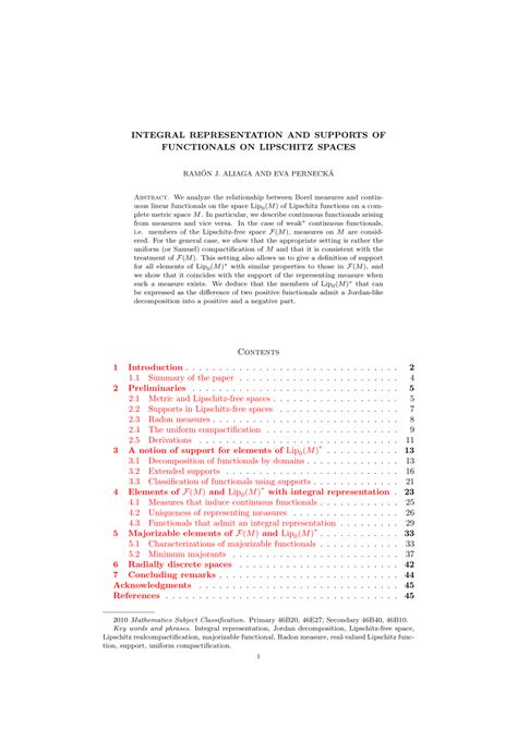 Pdf Integral Representation And Supports Of Functionals On Lipschitz