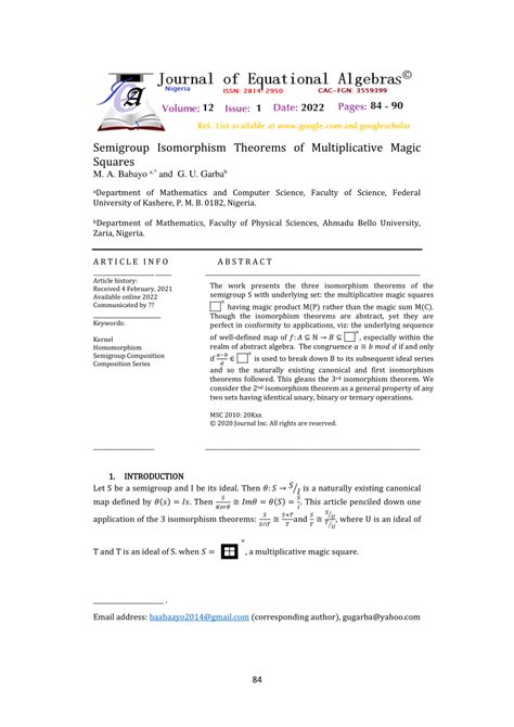 Pdf Semigroup Isomorphism Theorems Of Multiplicative Magic Squares
