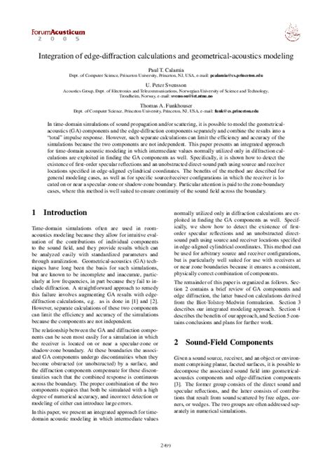 Pdf Integration Of Edge Diffraction Calculations And Geometrical