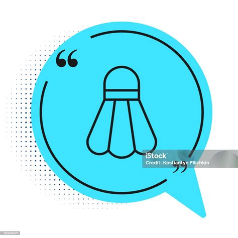 흰색 배경에 고립 된 검은 선 배드민턴 셔틀 콕 아이콘입니다 스포츠 장비 파란색 음성 풍선 기호입니다 벡터 일러스트레이션 건강한 생활방식에 대한 스톡 벡터 아트 및 기타