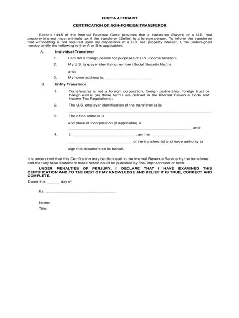 Fillable Online The Firpta Affidavit A Buyers Only Safe Harborquerin