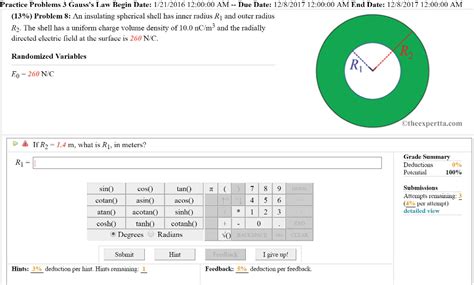 Solved Practice Problems 3 Gausss Law Begin Date 1 21 2