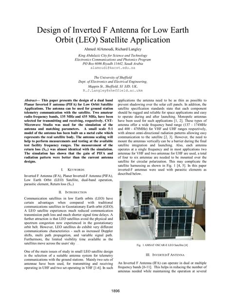 Pdf Design Of Inverted F Antenna For Low Earth Orbit Leo Satellite Application
