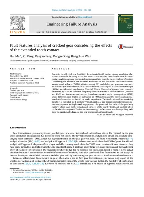 Pdf Fault Features Analysis Of Cracked Gear Considering The Effects