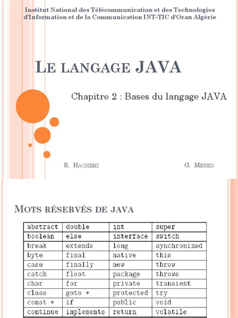 chap2 bases langage java pdf division booléen