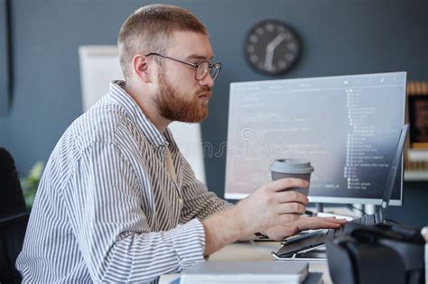 Working Professional Coding On Computer In Office Stock Image Image