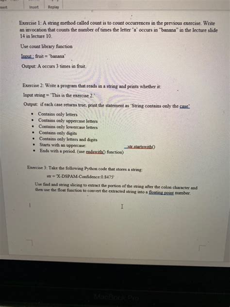 Solved Wert Insert Replay Exercise 1 A String Method Called