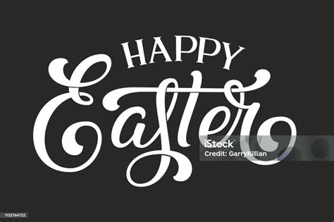 손으로 그려진 레터링 행복 한 부활절 우아한 현대 필기 서 예 벡터 잉크 일러스트입니다 어두운 배경에 타이포 그래피 포스터입니다 카드 초대장 인쇄물 등 공휴일에 대한 스톡