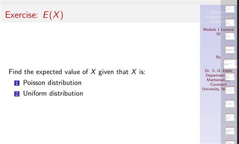 Solved Exercise E X Find The Expected Value Of X Given Chegg Com