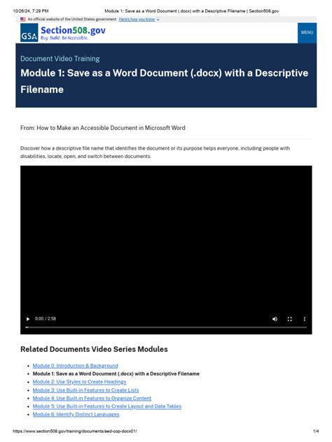 Module 1 Save As A Word Document Docx With A Descriptive Filename Section508gov Pdf