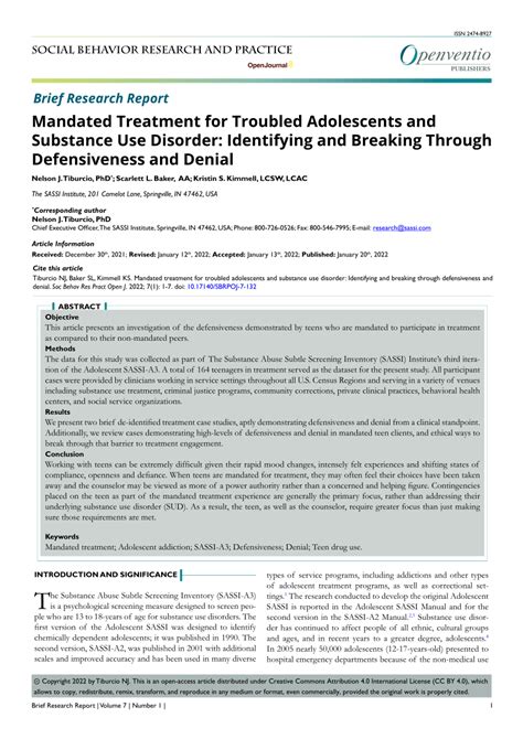 Pdf Mandated Treatment For Troubled Adolescents And Substance Use Disorder Identifying And