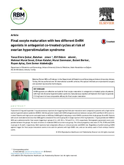 Pdf Final Oocyte Maturation With Two Different Gnrh Agonists In