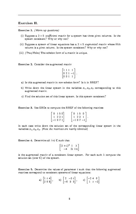 tutorial 2 row reductionandechelon forms exercises ii exercise 1