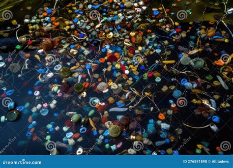 Microplastics Floating On The Surface Of A Still Pond Royalty Free